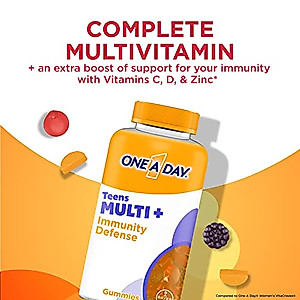 ONE A DAY Teen Multi+ Immunity Defense Vitamins, Multivitamin Gummies With Boost of Immunity Support with Vitamins A, C, D, E, Selenium & Zinc, 120 Count