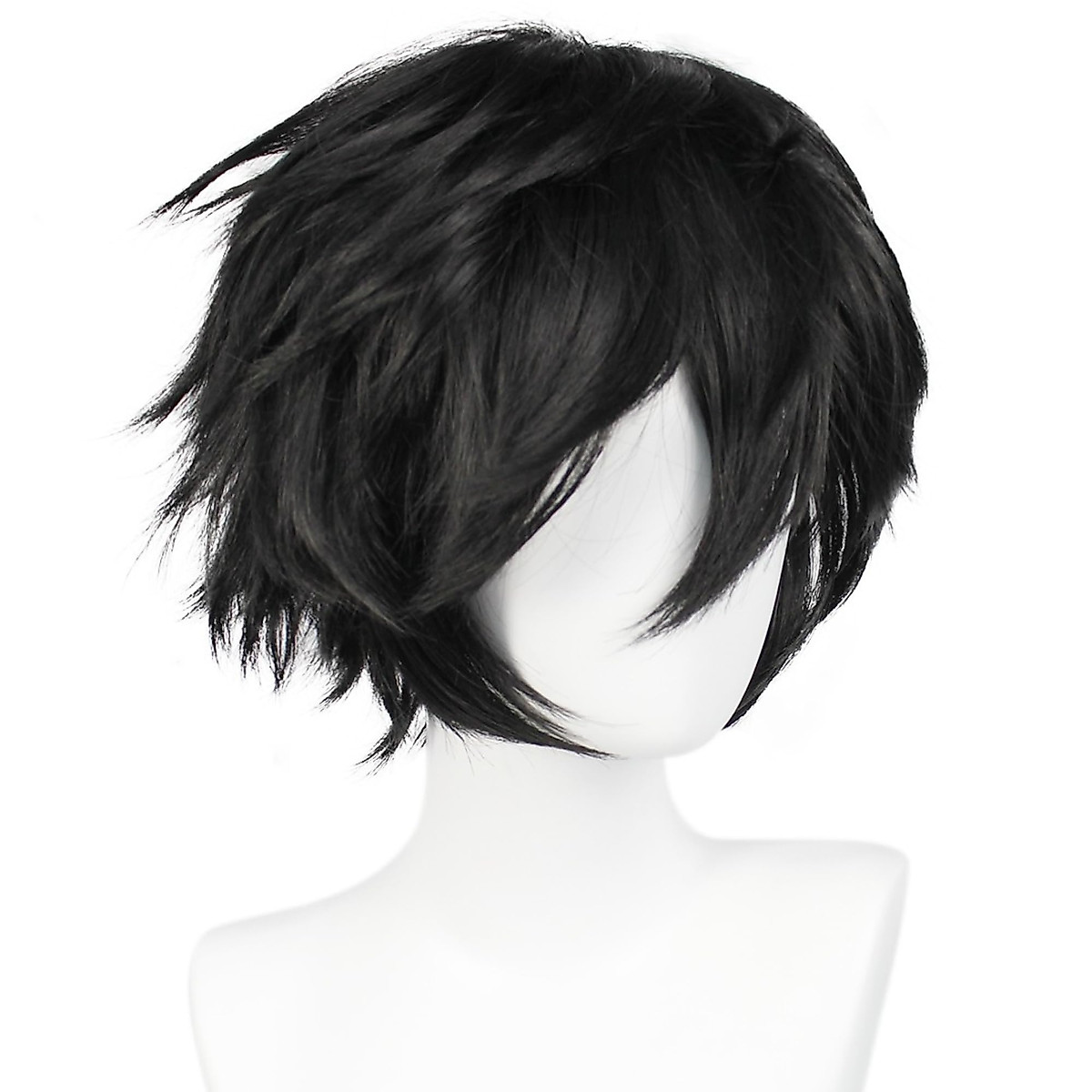 IMEYLE Short Black Wig Short Black Cosplay Wig for Men Straight Wig Synthetic Wig for Anime Halloween Costume Party + Wig Cap