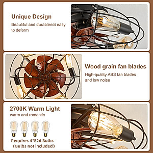 NERONDA 19.7" Caged Ceiling Fan with Light and Remote,Flush Mount Bladeless Ceiling Fan, Low Profile Caged Ceiling Fan,Small Industrial Black Ceiling Light Fixture,Reversible