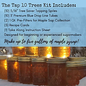 MAPLE TAPPER Maple Syrup Tree Tapping Kit – (10) Spiles + (10) 3' Tubes + (2) 1- QT Maple Sap Filters – BPA Free Food Grade - Full Instructions, Recipe Cards- Made in North America