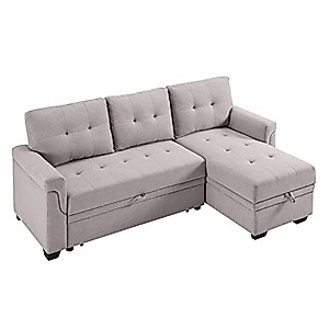 Oadeer Home 86" Reversible Sleeper Sofa with Chaise Storage Sectional, Light Gray