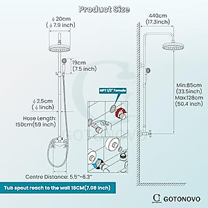 gotonovo Antique Brass Exposed Shower Fixture Set 8 Rain Shower Head 2 Double Knobs Cross Handle Shower Faucet Combo System Unit Set Dual Function
