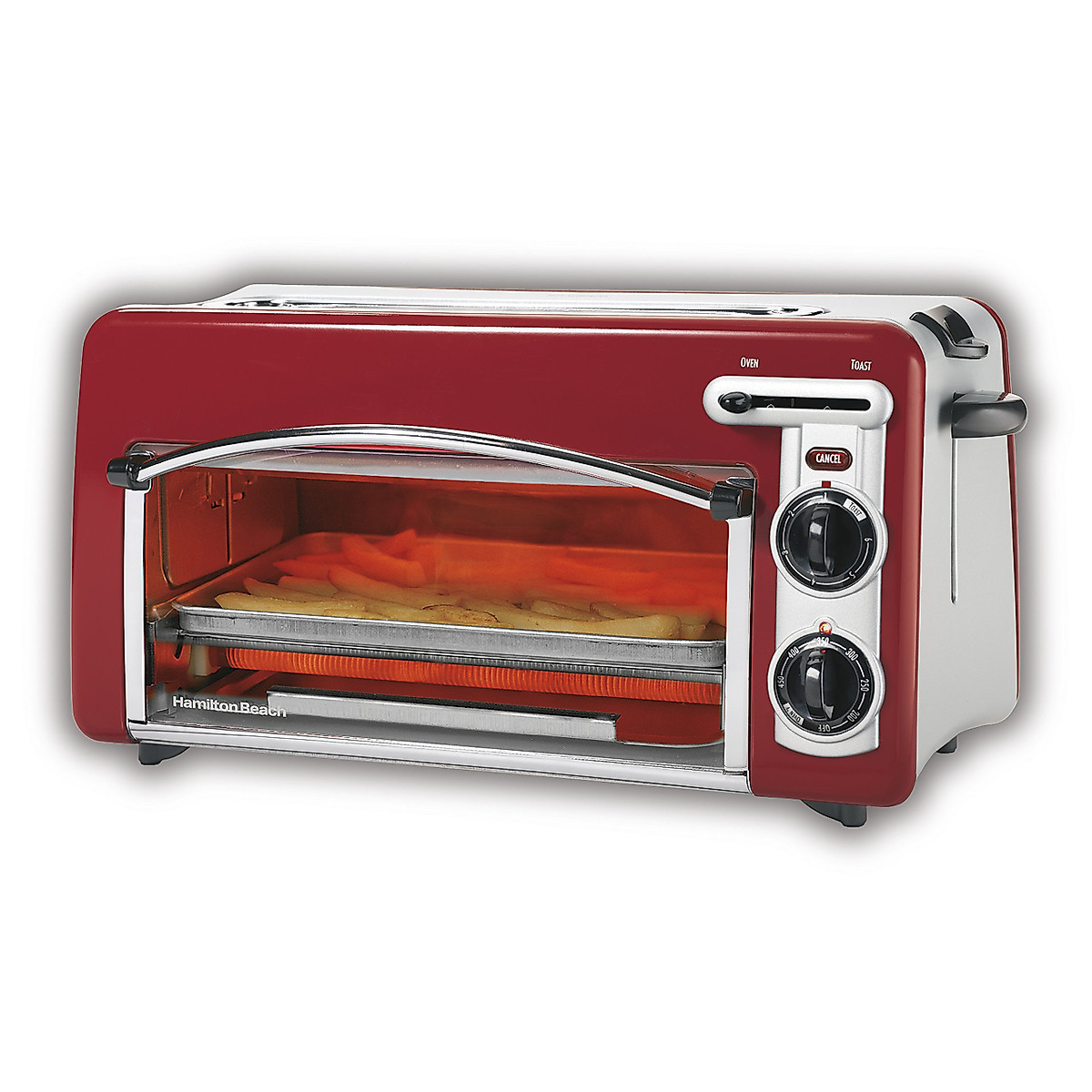 Hamilton Beach Oven with 2-Slice Toaster Combo, Ideal for Pizza, Chicken Nuggets, Fries and More (22703H), Red