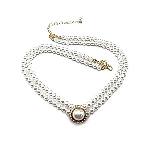 Layered Bohemian Imitation Pearl Rhinestone Beaded Chain Choker Necklace Vintage Adjustable Clavicle Collar Chain Necklace for Women Birthday Party CostumeJewelry Gift-B gold