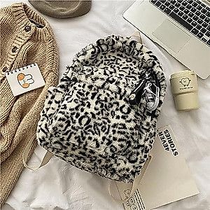 JHTPSLR Leopard Furry Backpack Soft Plush Backpack Fuzzy Backpack Book Bags Trendy Backpack Cute Stylish Winter Casual Daypack (Black)