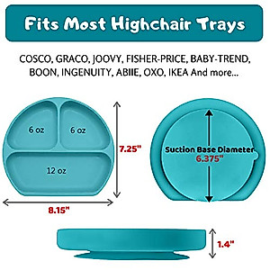 Silikong Suction Plate for Toddlers | BPA Free, 100% Food-Grade Silicone | Microwave, Dishwasher and Oven Safe | Stay Put Divided Baby Feeding Bowls and Dishes for Kids and Infants