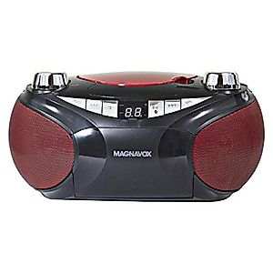 Magnavox MD6949 Portable Top Loading CD Boombox with AM/FM Stereo Radio and Bluetooth Wireless Technology in Red and Black | CD-R/CD-RW Compatible | LED Display |