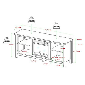 Walker Edison Wren Classic White Wash TV Console for 65 + Inch Television Fireplace Entertainment Center, 58 Inch