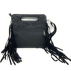 Texas West Western Women's Genuine Leather Cowhide Cowfur Fringe Crossbody Bag in 3 Colors Medium/Large (Large Black)