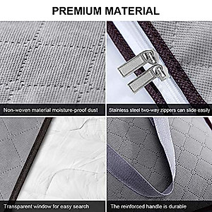 Large Capacity Clothes Storage Bag, Foldable Blanket Storage Organizers with Clear Window, Sturdy Zippers, Durable Handles for Comforters, Bedding, Clothing(4Pack, Grey)