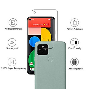 Ailun Screen Protector for Google Pixel 5a 5G Tempered Glass 2Pack + 2 Pack Camera Lens Protector Ultra Clear Anti-Scratch Case Friendly