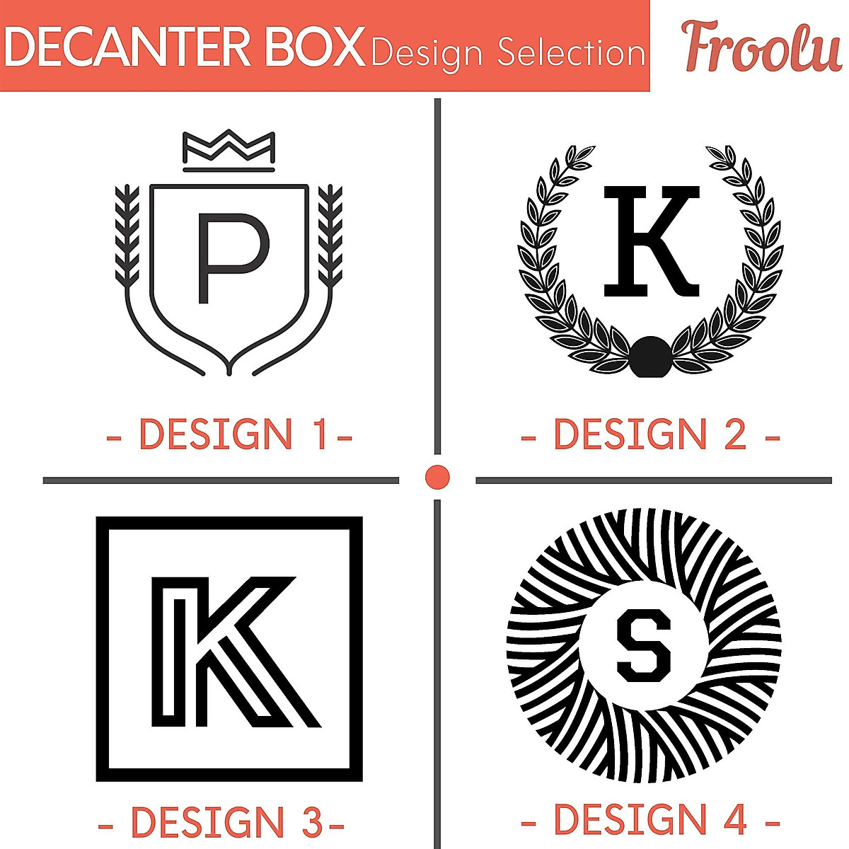 Froolu Personalized Whiskey Set in Wooden Gift Box - Includes Decanter, 4 Scotch Glasses, 4 Natural Slate Coasters, 8 Chilling Stones & Tongs - Great Mens Home Bar Gift for Him, Husband, Dad