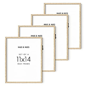 Haus and Hues 11"x14" Beige Oak Wood Frames Set of 4 - 11x14 Poster Frames Poster Sized Frame, Natural Wood Frame 11x14 Wood Frame, 11 x 14 Frame Art, 14x11 Picture Frames Wood 11 x 14 Display Frame For 11x14 Print, 11x14 Picture Frame Wood
