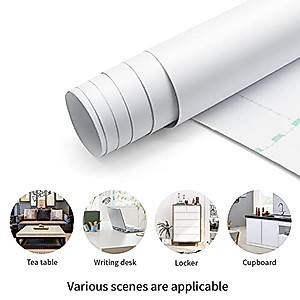 16"x78.7" Matte White Wallpaper White Peel and Stick Wallpaper Self Adhesive Removable Wallpaper Thick Decorative Vinyl Film Waterproof Contact Paper for Walls Countertop Cabinets Furniture