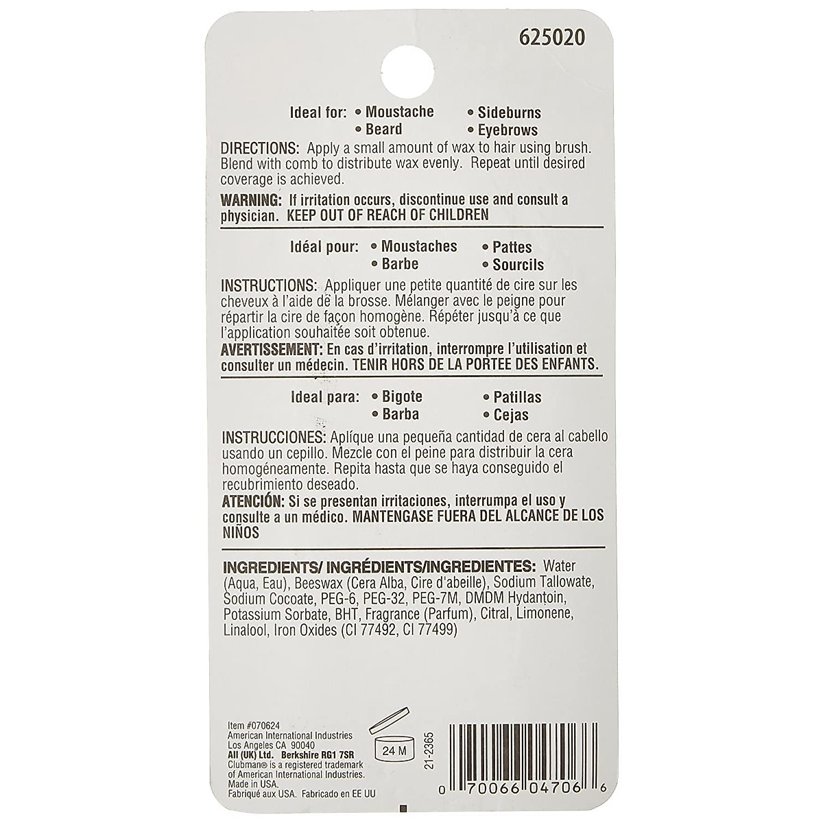 Clubman Pinaud Moustache Wax with Comb Applicator, For Styling & Color Enhancement, Brown, 0.5 Oz (Pack of 3)