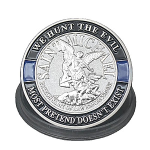 Saint Michael Patron Saint of Law Enforcement Challenge Coin The Thin Blue Line Silver Plated Coins