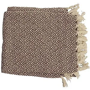 Brown Cotton Throw Blanket - Chevron Pattern with Decorative Fringe - Farmhouse Stripped Throws for Couch Bed Sofa Chair Beach Camping - Lightweight Warm Soft Cozy Soft - Home Living Room Decor