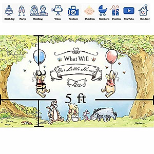Smile World Winnie Bear Gender Reveal Backdrop Classic Pooh Spring Tree Style Baby Shower Decorations Background Party Banner for Cake Table 5x3 ft 64