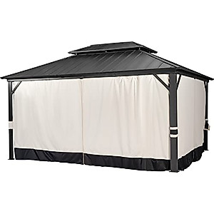 12x16 Outdoor Patio Hardtop Gazebo with Spliced Structure for Easy Assembly,Galvanized Steel Metal Double Roof Aluminum Permanent Frame with Netting and Curtains for Backyard Garden