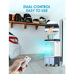 Air Choice Evaporative Air Cooler, 1800CFM Swamp Cooler with 12H Timer, 110° Oscillation, Remote Control & 5.3 Gal Water Tank, 3 Speeds, 4 Ice Packs, 3-in-1 Evaporative Cooler for Outdoor Indoor Use