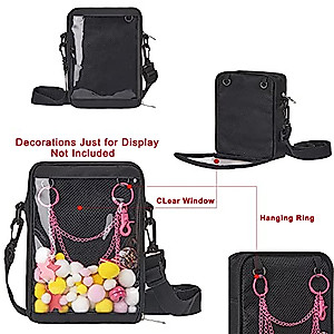 Ita Bag Small Clear Crossbody Bag Mini DIY Transparent Shoulder Messenger Bag Purse Grils Anime Satchels For Lolita Comic Cosplay Itabags For Women, Black