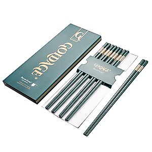 Goldage 5-Pairs Fiberglass Dishwasher-safe Chopsticks - Nordic Green (Gold. & Silver)