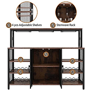 Gyfimoie Wine Bar Cabinet, 55 Inches Kitchen Sideboard Buffet Cabinet with Wine Rack Storage, Industry Coffee Bar Cabinet with Wine Rack and Glass Holder for Liquor and Glasses (Rustic)