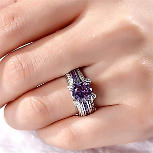 Jeulia Diamond Band Rings for Women cz Sterling Silver Interchangeable Ring Sets Wedding Engagement Anniversary Promise Ring Bridal Sets (Amethyst Purple, 8)