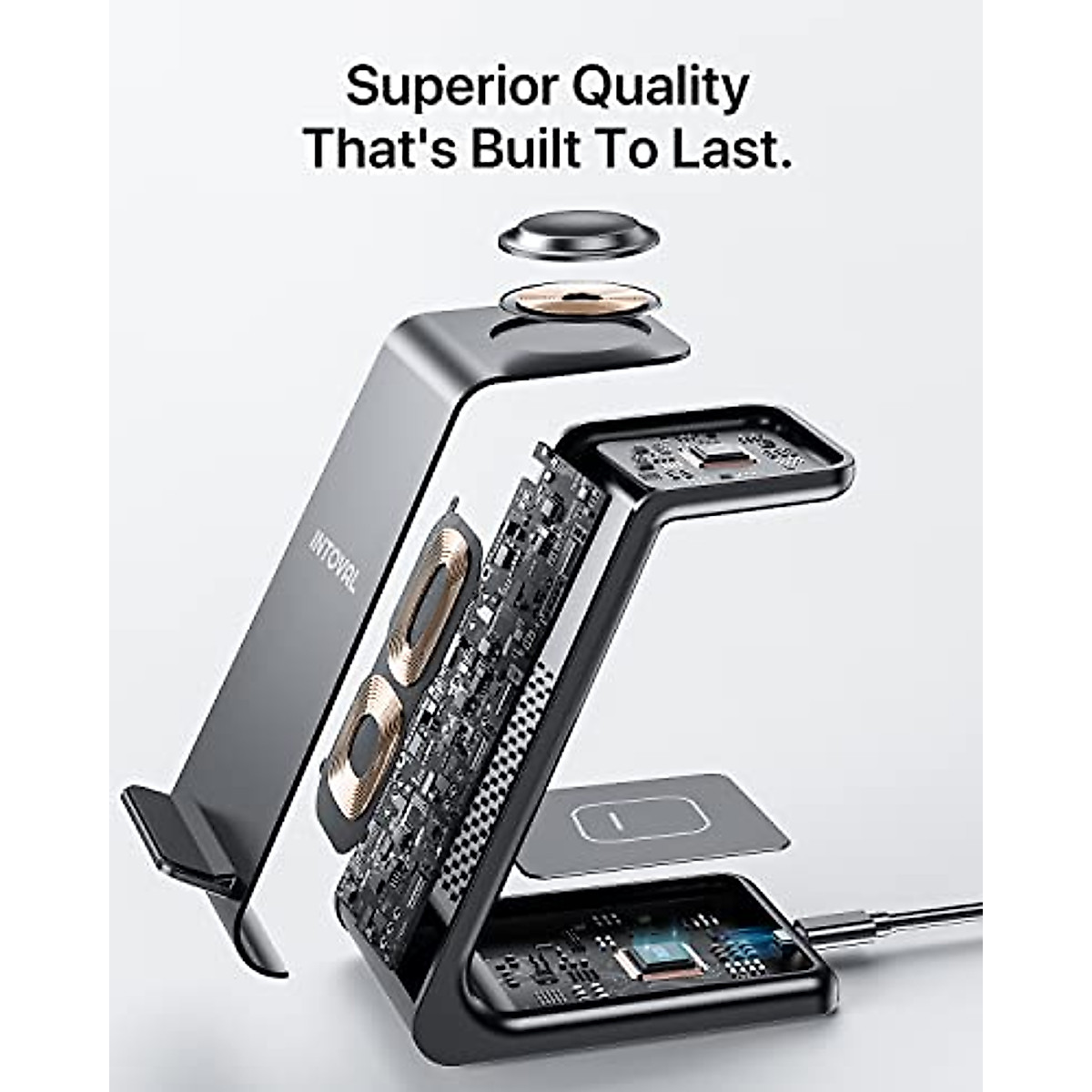 Intoval Wireless Charging Station, 3 in 1 Charger for Apple iPhone/iWatch/Airpods,iPhone 13,12,11 (Pro, Pro Max)/XS/XR/XS/X/8(Plus),iWatch 7/6/SE/5/4/3/2,Airpods Pro/3gen (A3,Black)