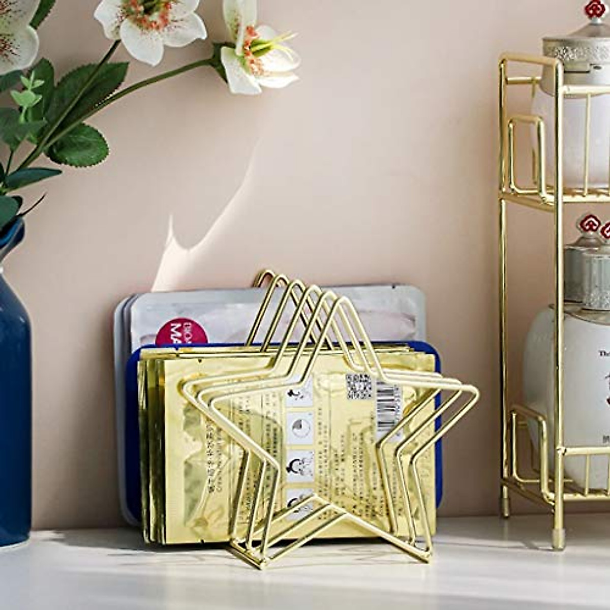 Storage Newspaper Baskets Magazine Rack Bookshelf Mask Box Large Capacity Desktop Rack Wrought Iron Golden Five-Pointed Star Rack (Color : Gold, Size : 2014.514.5cm)