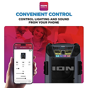 ION Block Rocker XL - Portable Bluetooth Outdoor Party Speaker, 220W, with Karaoke Microphone, Battery, 5 Speakers, Lights, Radio, USB Charging & App