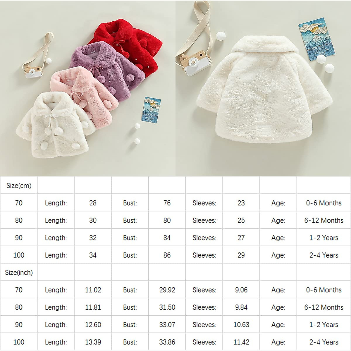 LXXIASHI Toddler Baby Girl Winter Fur Coat Jacket Cloak Thicken Shawl Snowsuit Outerwear Clothes (Pearl - White, 0-6 Months)