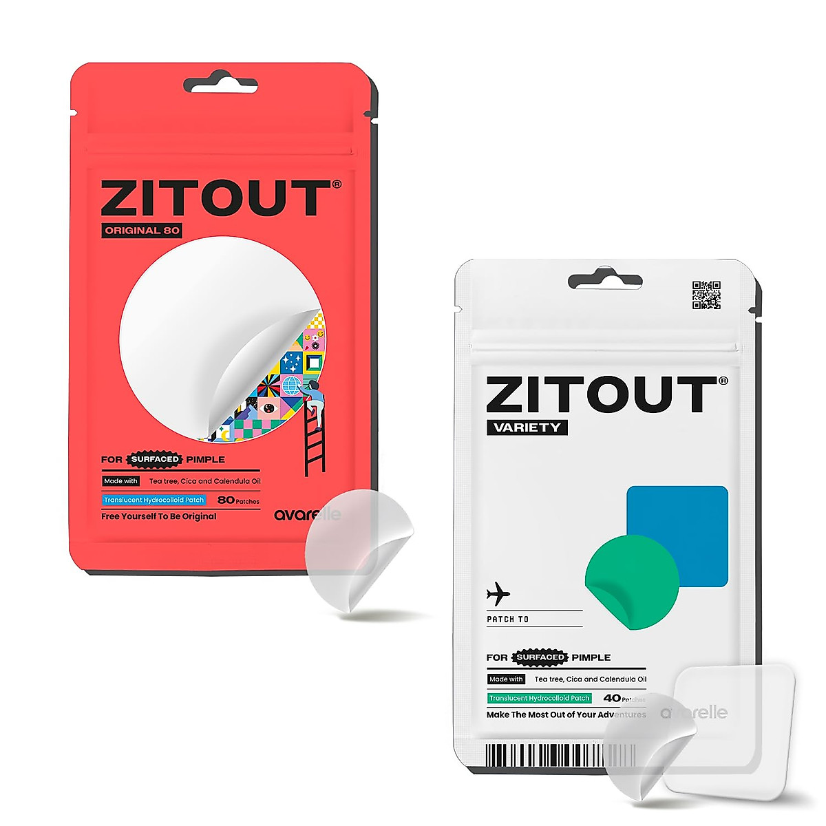 AVARELLE Pimple Patches Double Variety Duo Hydrocolloid Acne Patches, for Blemishes and Zit with Tea Tree Oil, Calendula Oil and Cica Oil for Face, Vegan, Cruelty Free (80 Count + Variety)