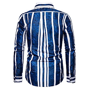 Men's Long Sleeve Stylish Dress Shirts Striped Casual Button Down Shirts Regular Fit Turn-Down Collar Shirt Top (Dark Blue,3X-Large)