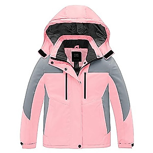ZSHOW Girls' Ski Jacket Hooded Windproof Breathable Outerwear Warm Winter Coat(Coral Pink,14-16)
