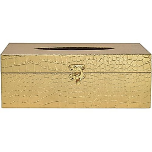 Modern Elegant Wood Tissue Box Cover Rectangular, Gold Glitter Leather Tissue Box Holder for Napkin Facial Paper, Leather Tissue Box Cover for Bathroom Bedroom Vanity Countertop
