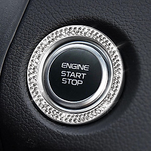 ToBeQueen Bling Diamond Push Start Button Cover Ring, Interior Crystal Rhinestone Bling Starter Ring Emblem Sticker, Bling Car Accessories for Women, White
