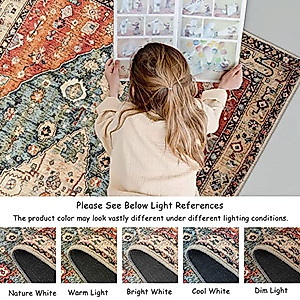 Lahome Boho Tribal Area Rug - 2x3 Persian Distressed Small Entryway Rug Doormat Bohemian Faux Wool Non-Slip Washable Low-Pile Floor Carpet for Indoor Front Entrance Kitchen Bathroom