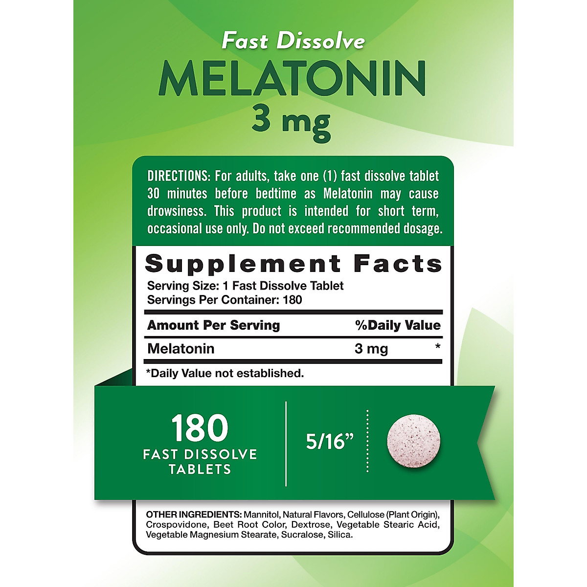 Nature's Truth Melatonin 3mg Fast Dissolve Tablets | 180 Count | Natural Berry Flavor | Vegan, Non-GMO, & Gluten Free Supplement