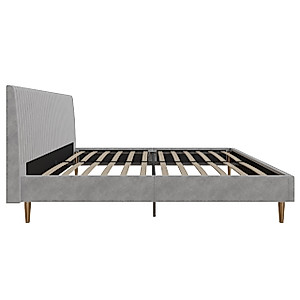 Mr. Kate Daphne Upholstered Bed with Headboard and Modern Platform Frame, Full, Light Gray Velvet