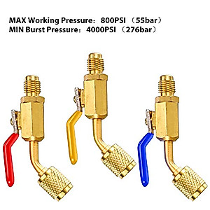 7 Pieces Air Conditioning Refrigerant Angled Compact Ball Valve 1/4 Inch for R410A R134A R12 R22 HVAC and R410A Adapter 5/16 Inch Female to 1/4 Inch Male Flare for Mini Split System