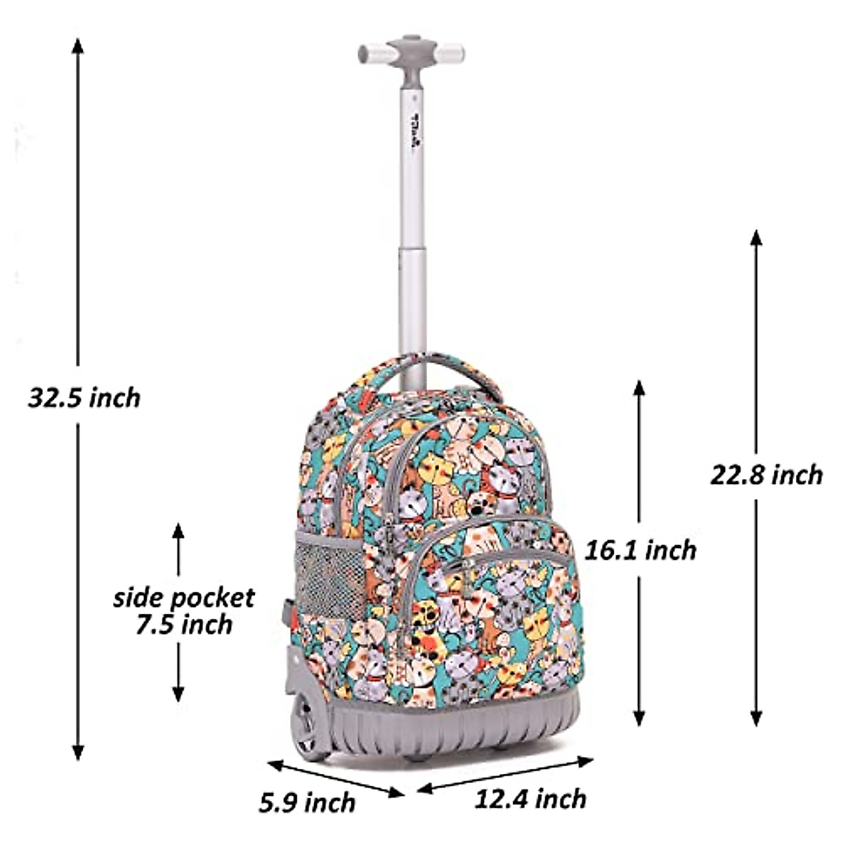 NEW TILAMI 16 Inches Rolling Backpack, Boys&Girls Wheeled Backpack School Travel Student Bag Kids Rolling Backpack, Cat