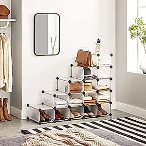 SONGMICS Cube Storage Organizer Bundle with Shoe Rack, Customizable Plastic Cabinet, Modular Bookshelf Storage Unit, Space-Saving for Entryway, Closet, Living Room, Bedroom, White ULPC06W and ULPC44S