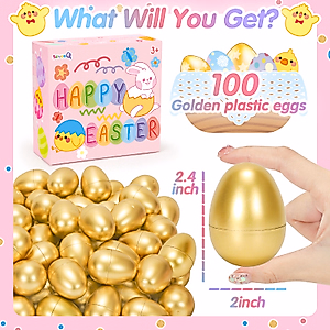 SevenQ Easter Eggs Empty 100Pcs, Fillable Plastic Golden Eggs for Easter Basket Stuffers Fidget Toy Easter Gifts for Kids Party Favors Pinata Treasure Box Candy Goodie Bags Fillers Egg Hunt Essentials
