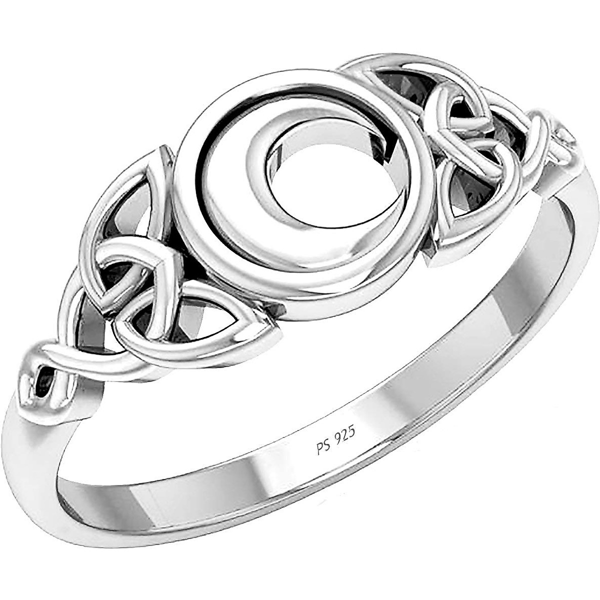 US Jewels Ladies 0.925 Sterling Silver Irish Celtic Trinity Knot & Moon Ring, 6.5