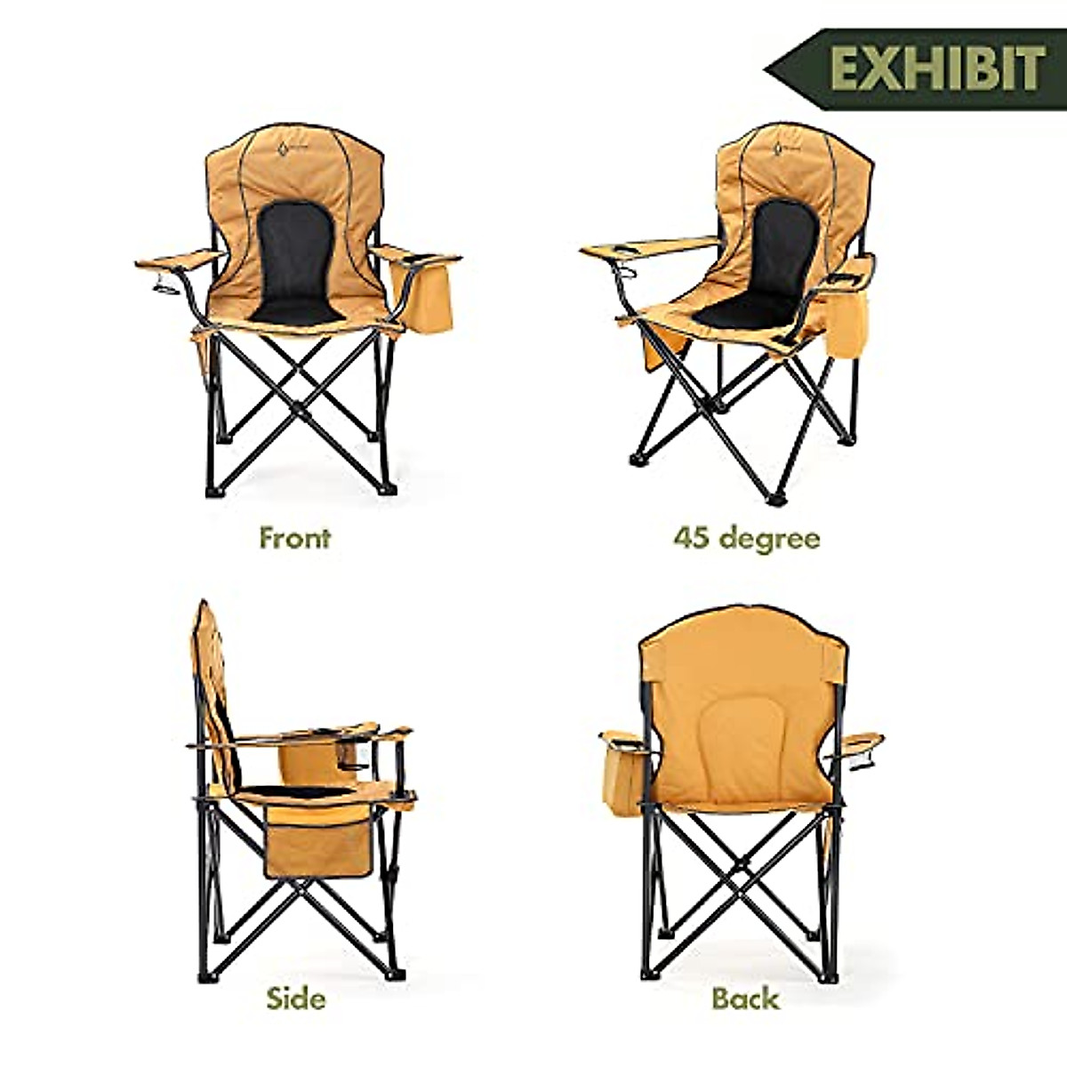 ARROWHEAD OUTDOOR Portable Folding Camping Quad Chair w/ 4-Can Cooler, Cup-Holder, Heavy-Duty Carrying Bag, Padded Armrests, Supports up to 330lbs