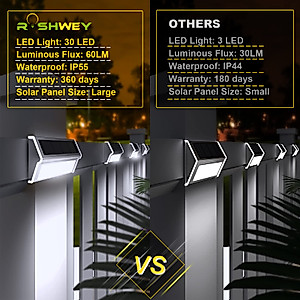 ROSHWEY Solar Lights Outdoor 6 Pack 30 LED Deck Lights Solar Powered Waterproof Outside Stair Lights Fence Post Lamp Outdoor Decor for Patio Step Pool Yard Walkway, Cool White Light