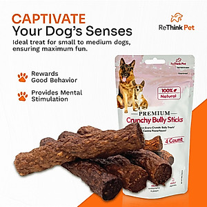 ReThink Pet 4 Pcs Premium Crunchy Bully Sticks for Dogs, All Natural Beef Dog Chews, Training Treats for Dogs, Bully Sticks for Aggressive Chewers, Best Dog Treat, Dog Treats for Medium to Small Dogs