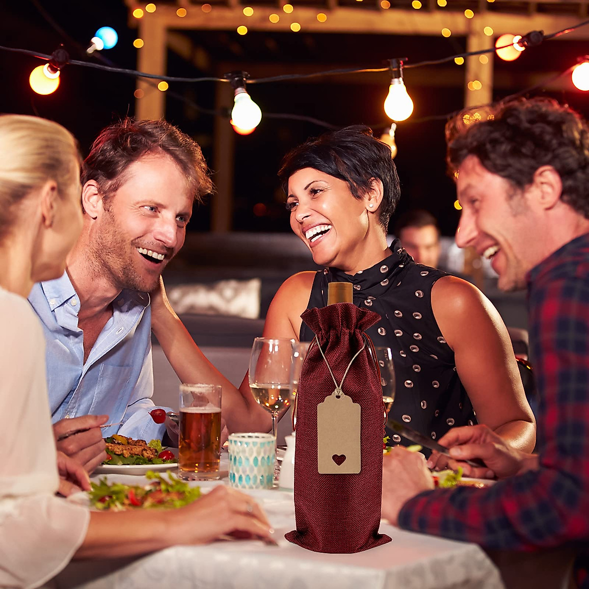 Burlap Wine Bags for Wine Bottles Gifts - 12Pcs Burlap Wine Gift Bags with Drawstrings, Tags & Ropes, Reusable Bottle Gifts Bag for Wedding, Christmas, Wine Party, Travel, Home Storage