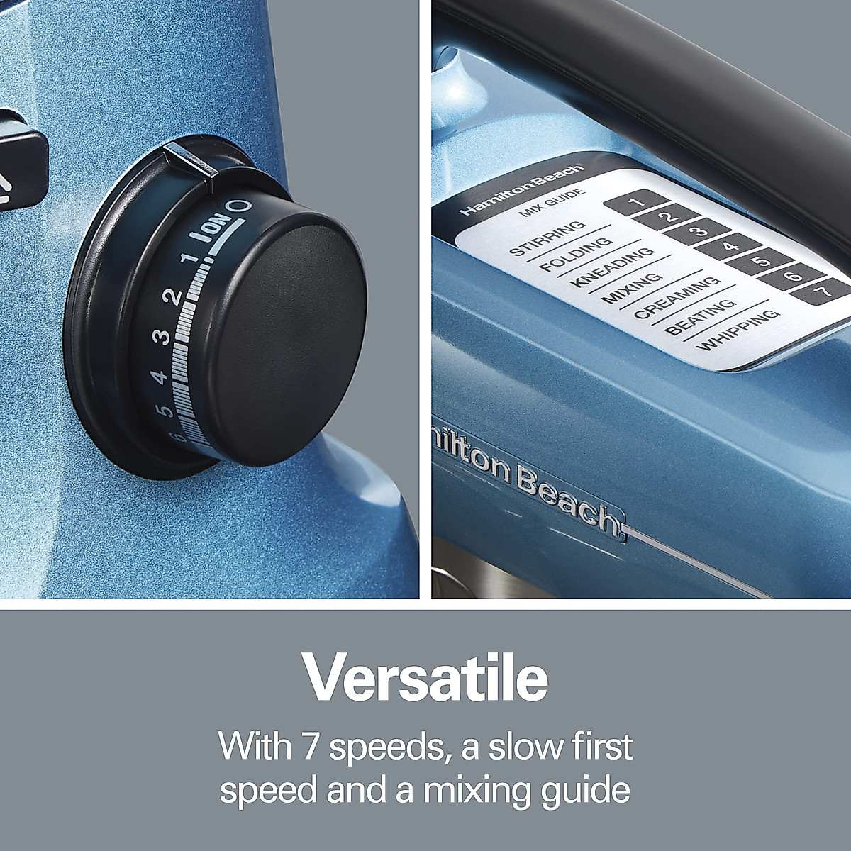 Hamilton Beach Electric Stand Mixer, 4 Quarts, Blue & Food Processor & Vegetable Chopper for Slicing, Shredding, Mincing, and Puree, 10 Cups - Bowl Scraper, Stainless Steel